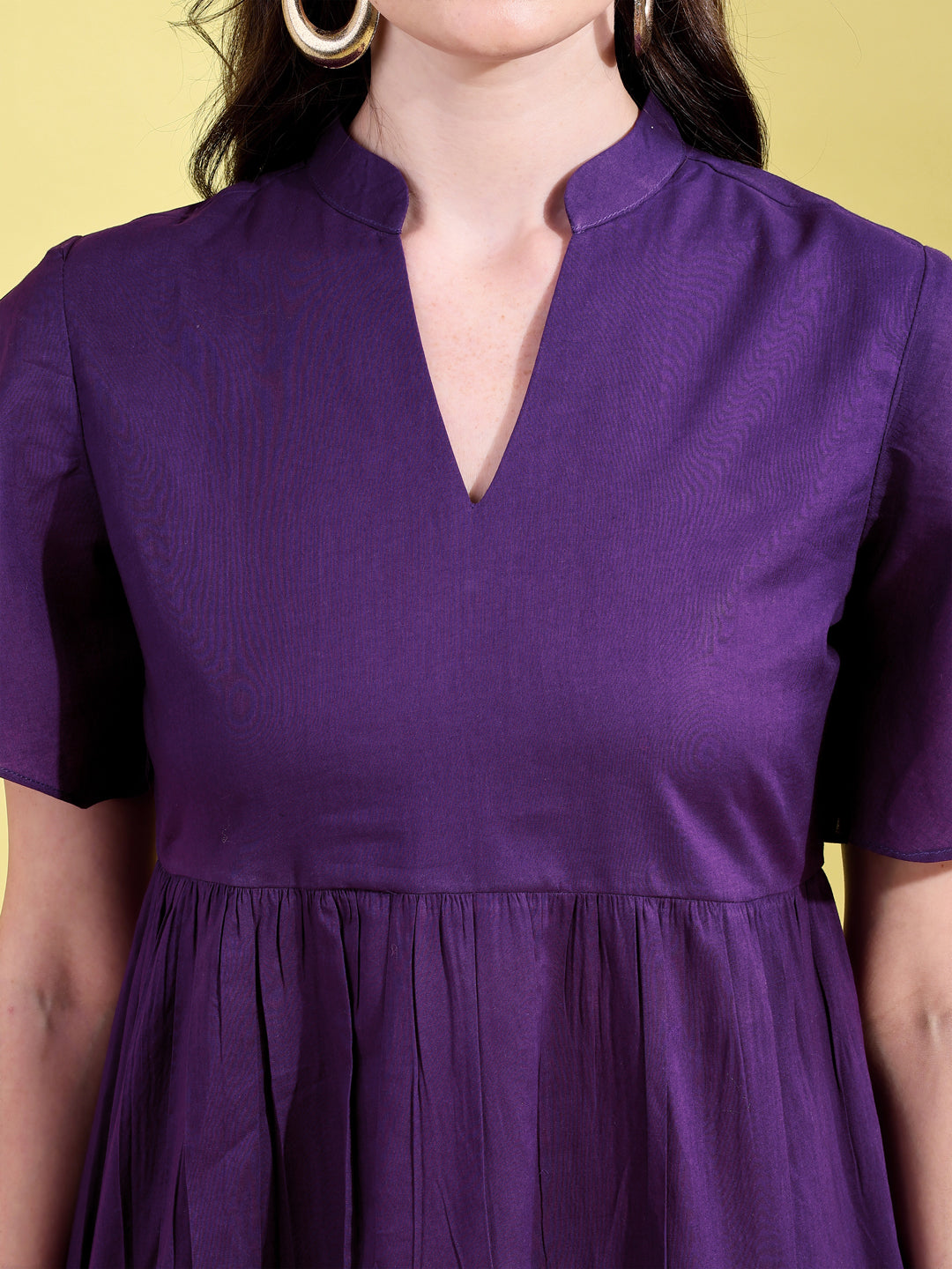 VIOLET COLOR PURE COTTON WITH TIERED A-LINE ETHNIC DRESS